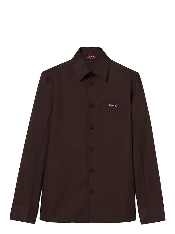 Gucci Twill Shirt With Horsebit - Brown
