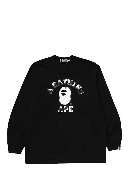 A BATHING APE College Relaxed Fit Long Sleeve Tee Shirt - Black