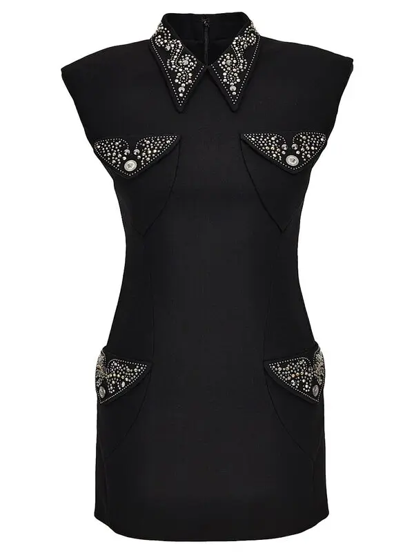 Versace Studded Wool Crêpe Cocktail Dress - Black