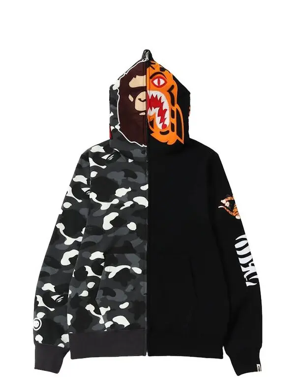 BAPE City Camo 2nd Ape Tiger Full Zip Hoodie - Black