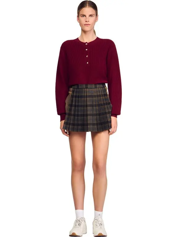 Sandro Rib Knit Button Sweater - Bordeaux
