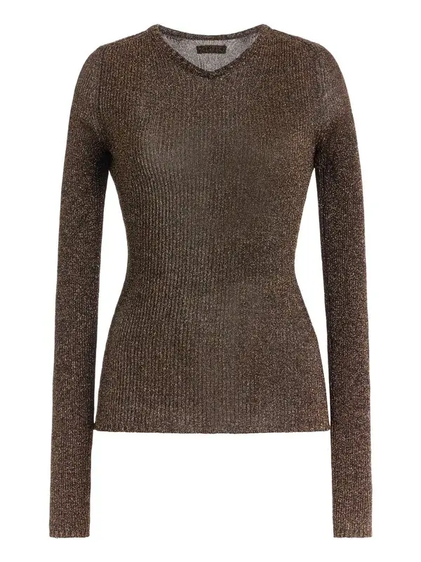 Miu Miu Lamé Ribbed-knit Top - Brown