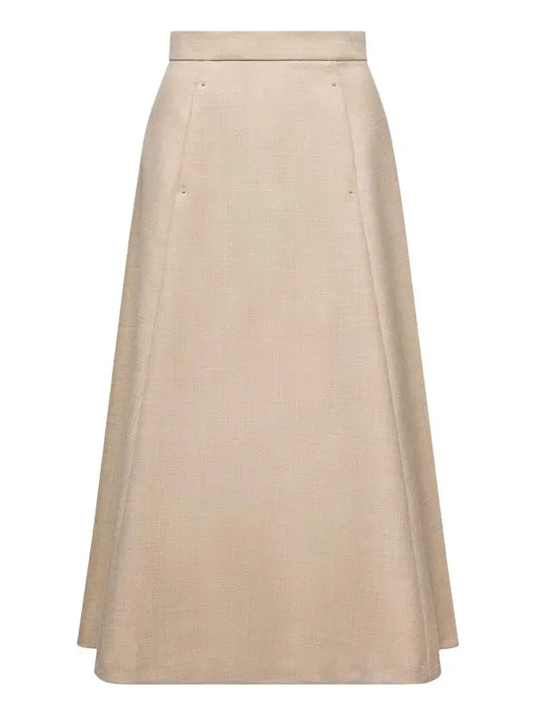 Moncler Mouliné Wool Midi Skirt - Beige