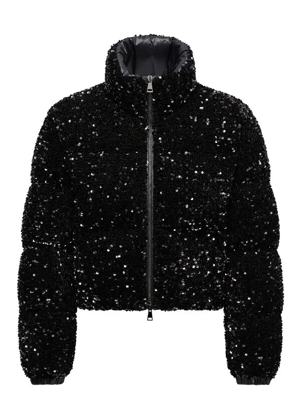 Moncler Louvi Sequin-embroidered Short Down Jacket - Black