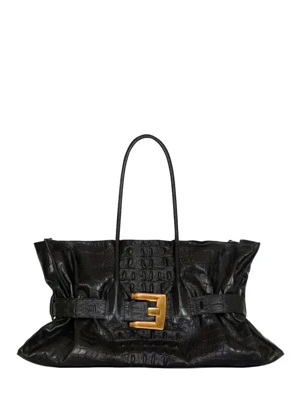 Balmain Xl Anthem Embossed-crocodile Buckle Tote Bag - Black