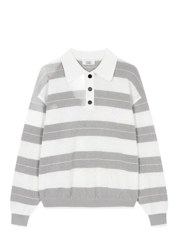 STUDIO TOMBOY Striped Long-sleeve Polo Shirt - Grey