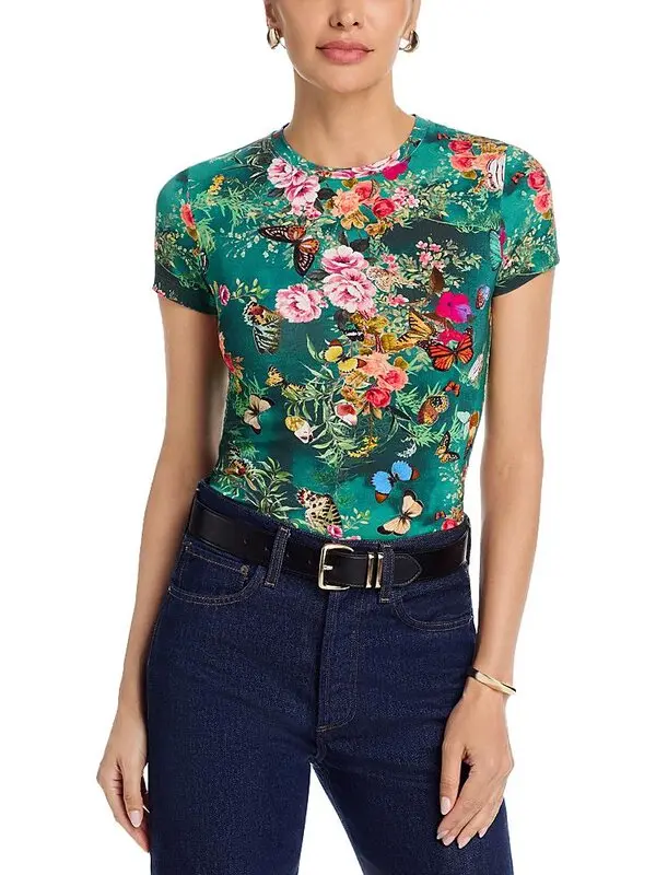 L'Agence Ressi Charonda Butterfly Floral Tee - Bright Green Charonda Butterfly Print