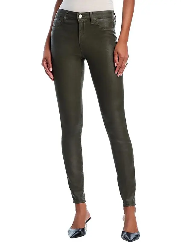 L'Agence Marguerite High Rise Coated Skinny Jeans - Deep Olive