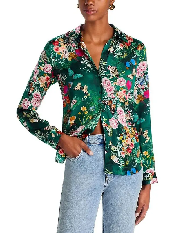 L'Agence Tyler Silk Blouse - Bottle Green Butterfly
