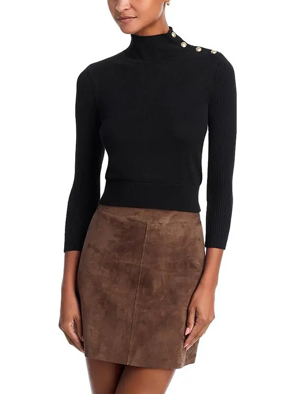 L'Agence Kamdyn Crop Mock Neck Sweater - Black/gold