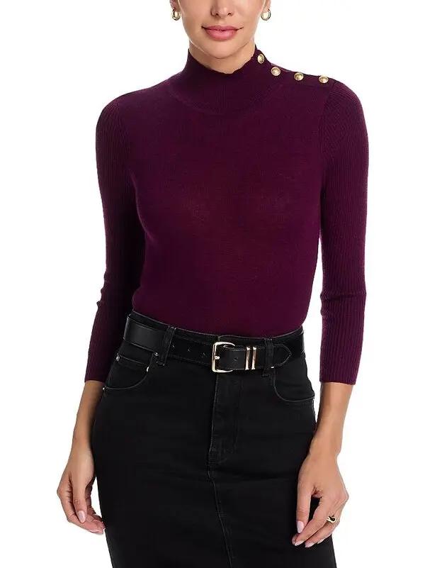 L'Agence Kamdyn Crop Mock Neck Sweater - Dark Port/gold
