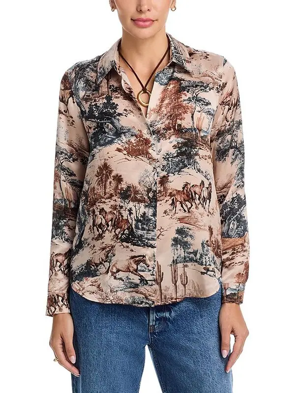L'Agence Tyler Silk Blouse - Tan Western Toile