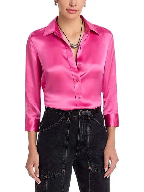 L'Agence Dani Silk Charmeuse Blouse - Pinktober