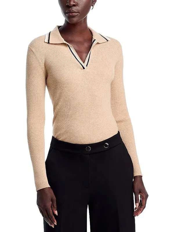 T Tahari Long Sleeve Ribbed Pullover Sweater - Stone Camel Heather