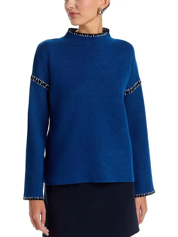 T Tahari Funnel Neck Sweater - Swiss Blue