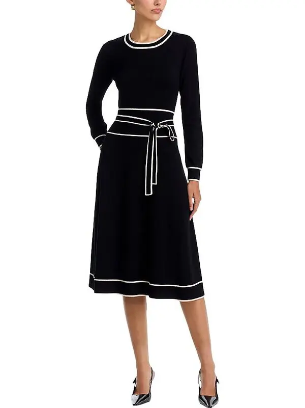 T Tahari Crewneck Belted Dress Exclusive - Black/cream