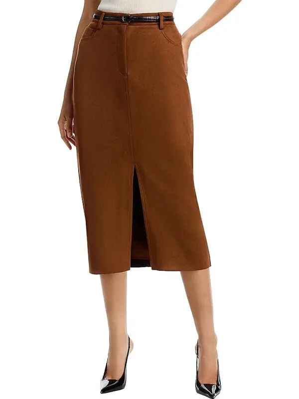 T Tahari Slim Slit Front Skirt - Sherwood Camel
