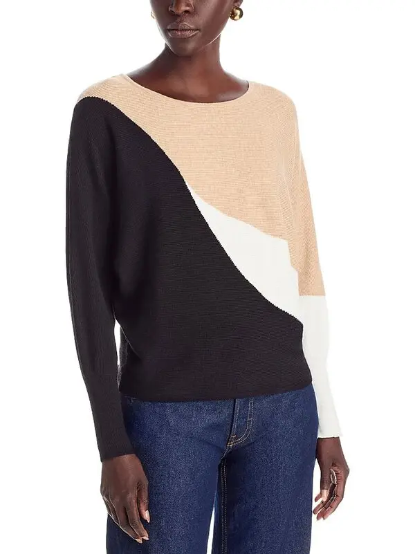 T Tahari Colorblock Dolman Sleeve Sweater - Stone Camel Heather