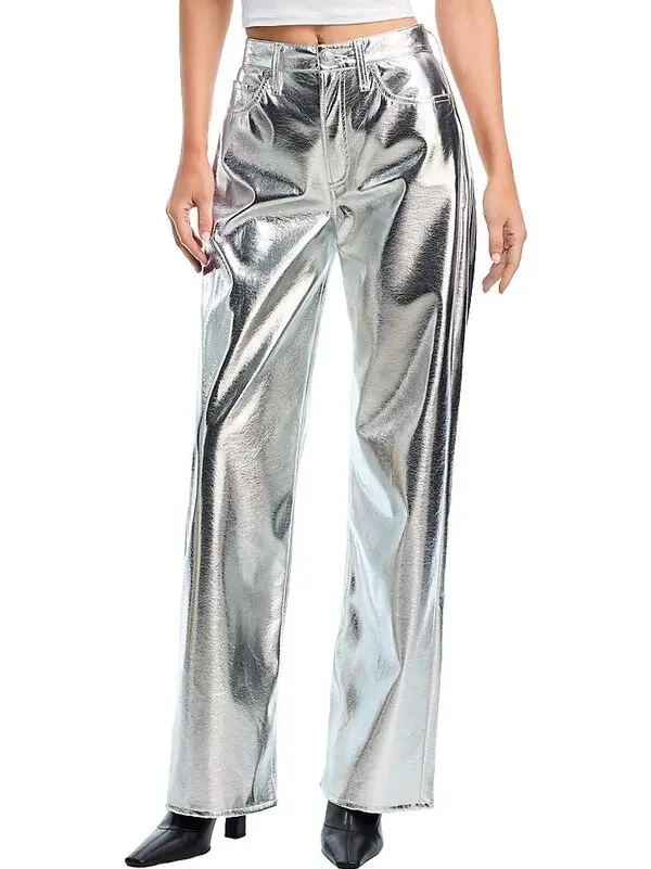 Rag & Bone Logan Faux Leather Wide Leg Jeans - Silver