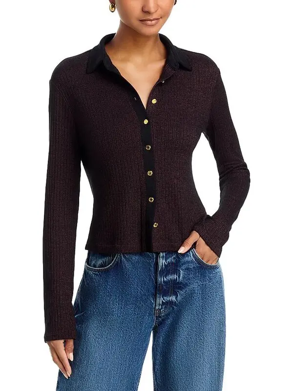 Rag & Bone The Knit Contrast Polo Top - Dark Brown
