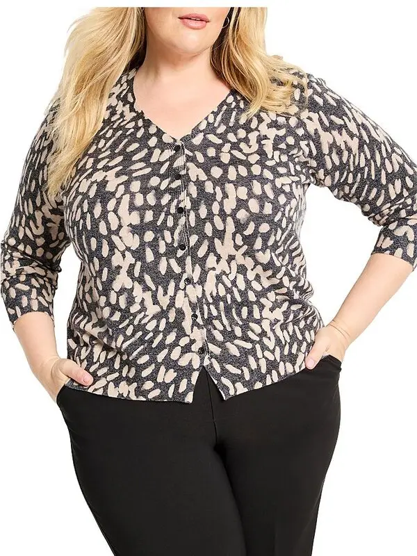 NIC+ZOE Wild Dot Buttoned Up Pullover Sweater - Neutral Multi