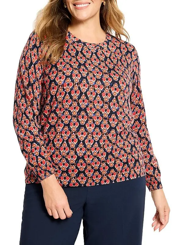 NIC+ZOE Harvest Ikat Cotton Sweater - Red Multi