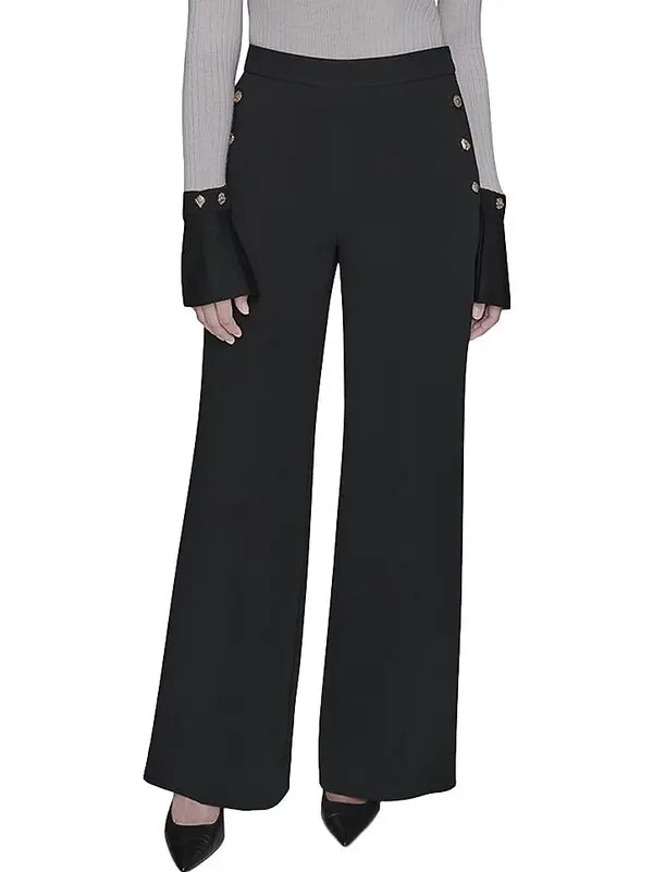 Karl Lagerfeld Paris Sailor Button Flare Pants - Black