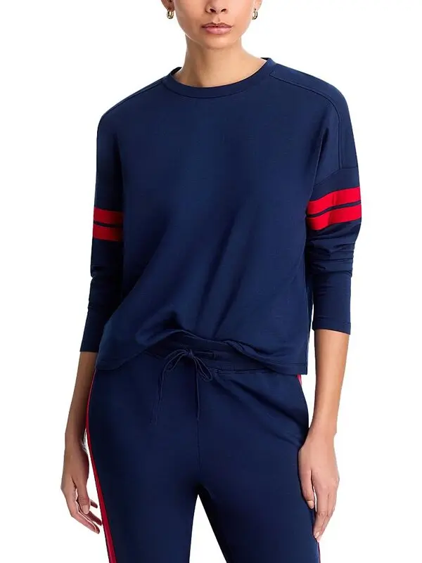 Aqua Striped Sleeve Sweatshirt - Navy