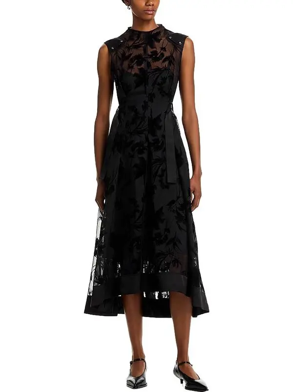 3.1 Phillip Lim Flocked Organza Sleeveless Midi Dress - Black