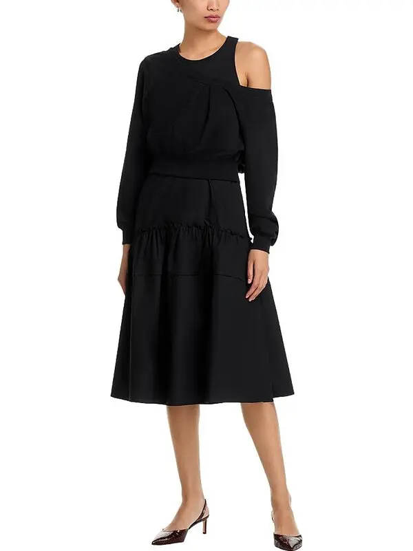 3.1 Phillip Lim Long Sleeve Double Layer Combo Dress - Black Black