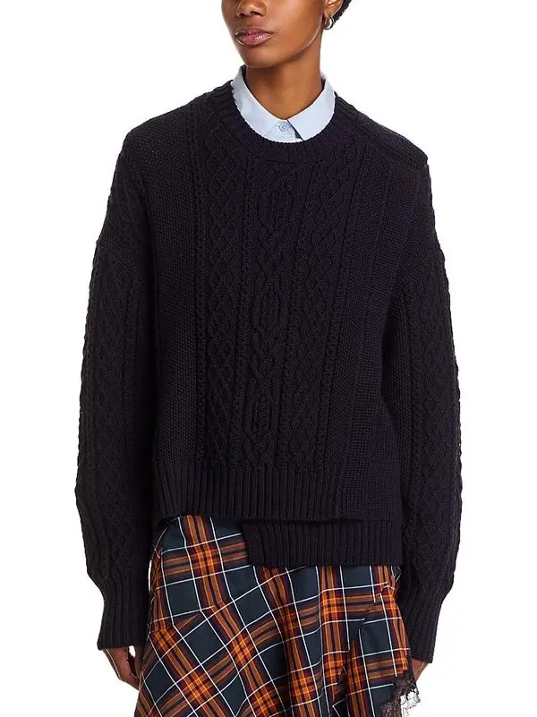 3.1 Phillip Lim Cable Knit Double Layer Wool Sweater - Midnight