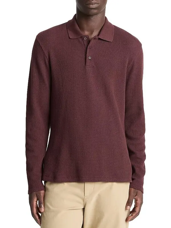 Vince Variegated Texture Long Sleeve Polo - Port