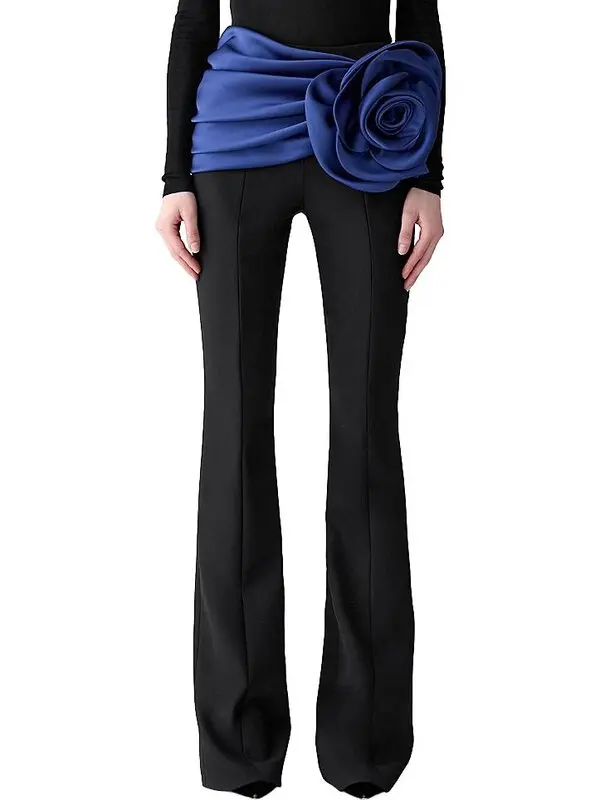 Carolina Herrera Draped Waist Bootcut Pants With Rosette Detail - Black Multi