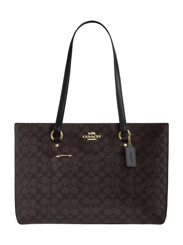 COACH OUTLET Coach Signature Canvas Station Tote Bag - Gold/walnut/black