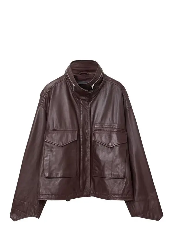 ALLSAINTS Clay Funnel Neck Leather Jacket - Oxblood Red