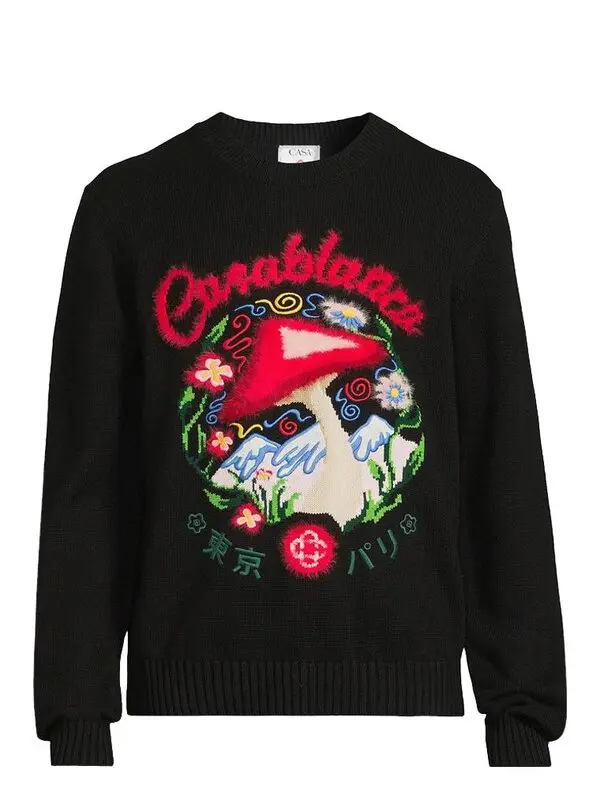 Casablanca Mushroom Emblem Intarsia Sweater - Black