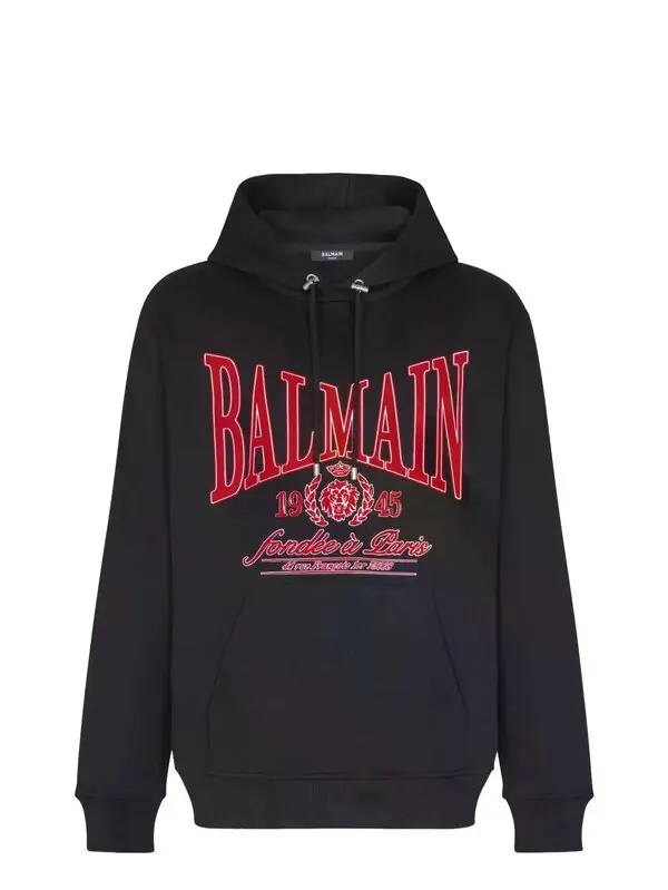 Balmain Flocked Logo Hoodie - Black