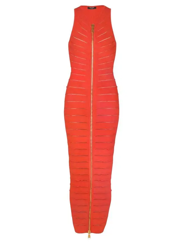 Balmain Knitted Zip-front Maxi Dress - Red