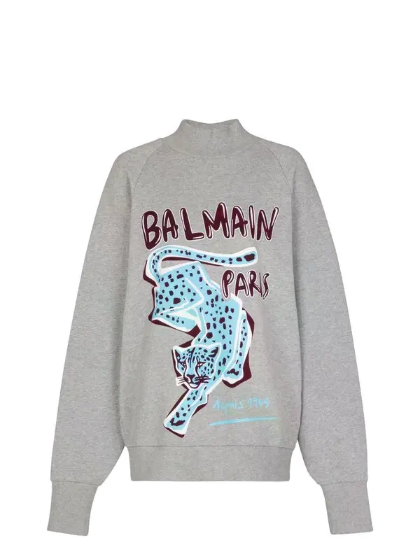 Balmain Animal Print Turtleneck Sweatshirt - Grey