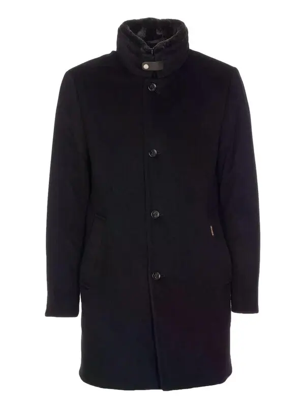 MOORER Fur-trimmed Buttoned Coat - Black