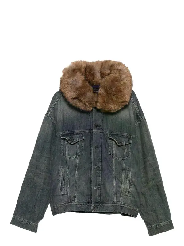 Balenciaga Denim Jacket With Faux Fur Collar - Blue