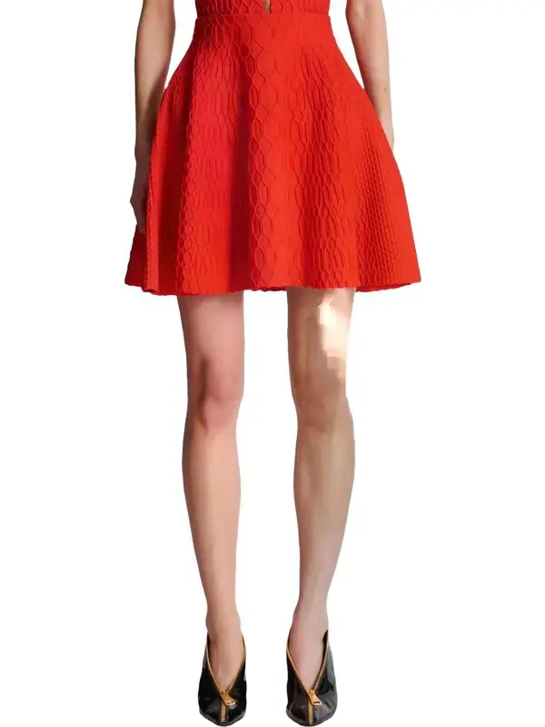Balmain Knit Flared Mini Skirt - Red