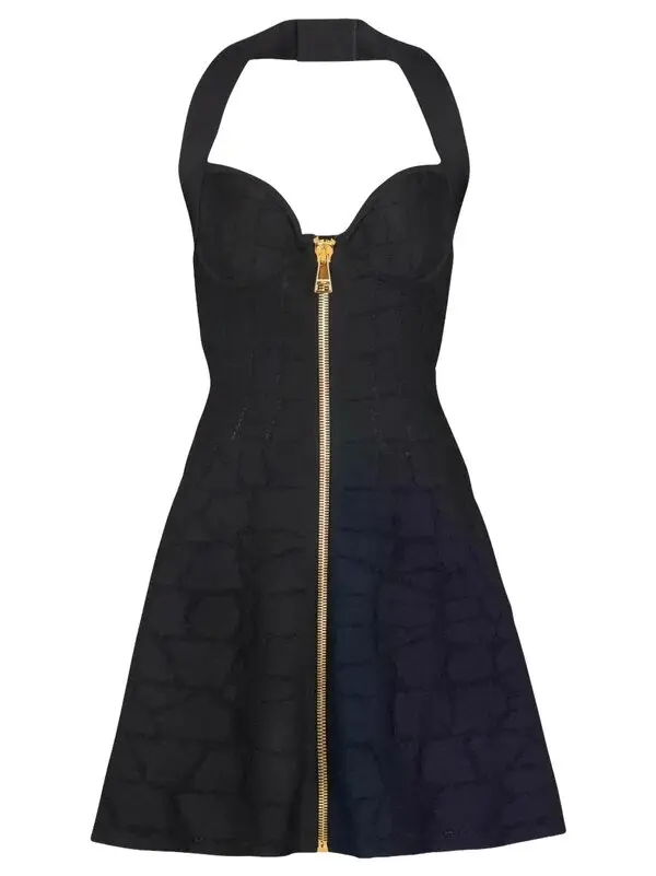 Balmain Halterneck Zip-front Mini Dress - Black