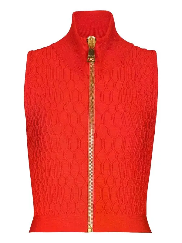 Balmain Crocodile-knit Top - Red