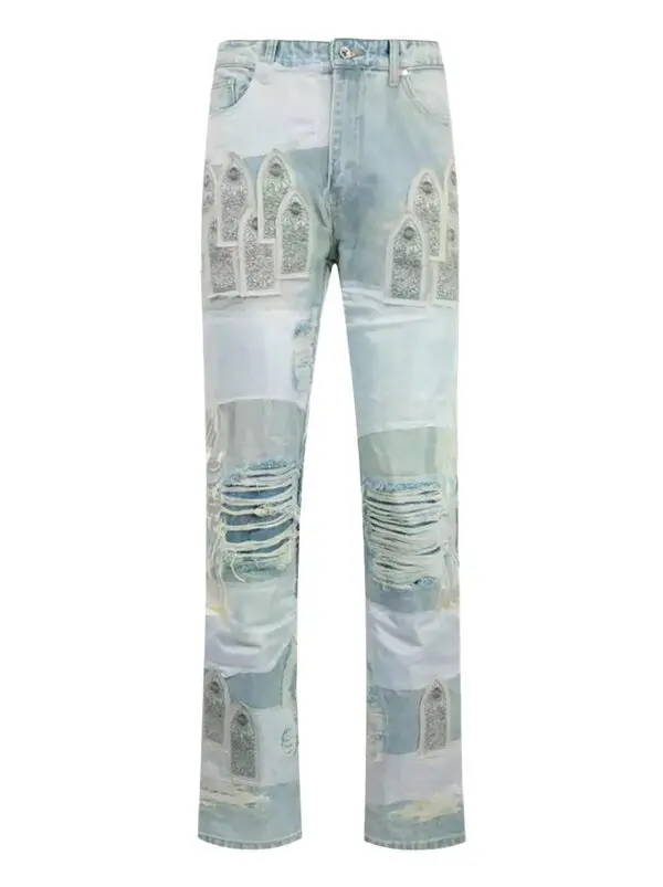 WHO DECIDES WAR BY EV BRAVADO Winged Organza Patchwork Jeans - Blue