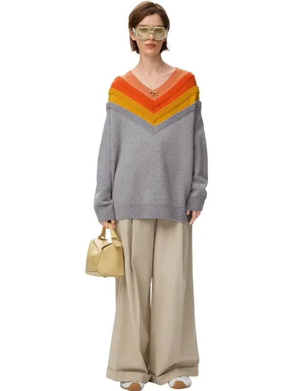Loewe Sweater In Wool With Layered Construction - Light Ghost/ginger Orange
