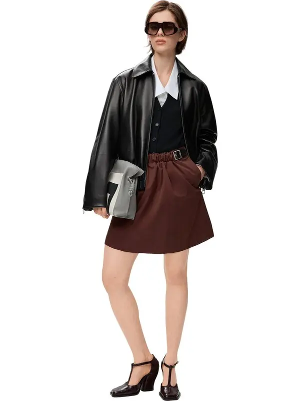 Loewe Belted Cotton And Silk Skirt - Coffee
