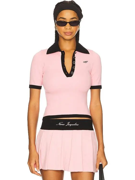 NANA JACQUELINE Hazel Polo Top - Pink & Black