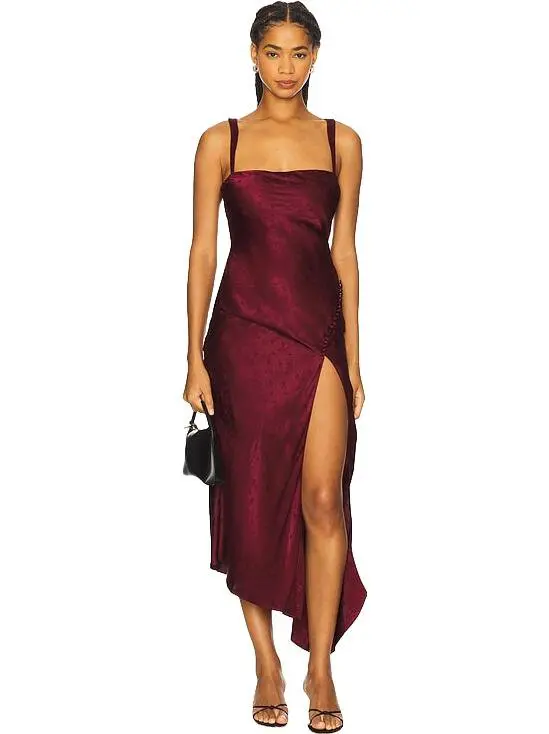 For Love & Lemons Carla Jacquard Midi Dress - Burgundy