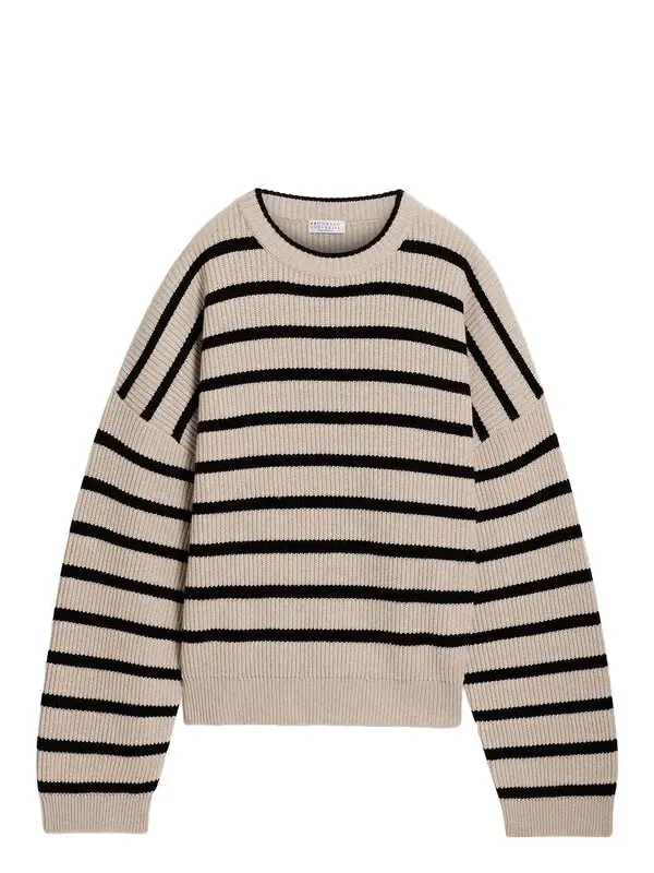 Brunello Cucinelli Ribbed Striped Cashmere Sweater - Neutral